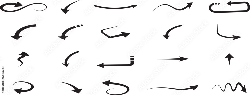 Flat style curved arrow icon collection isolated. different kinds of ...