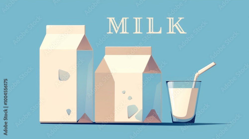 Flat vector illustration of milk in three packaging styles with "MILK ...