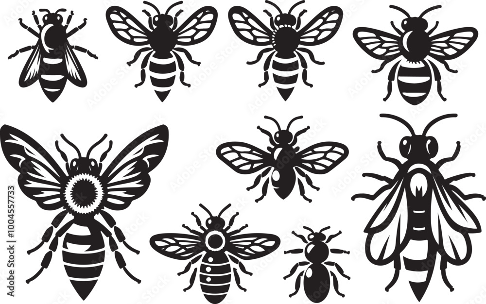 Honey bee set. Set of honey and bee labels for honey logo products ...