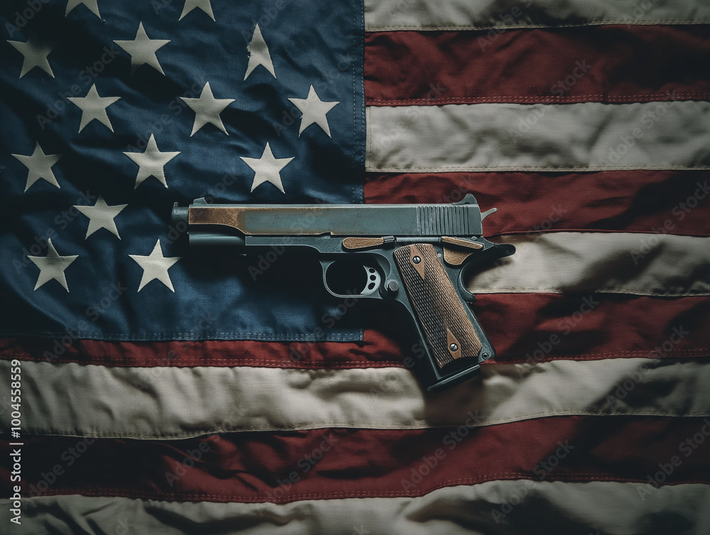 American flag with a handgun on it representing the crime and gun ...