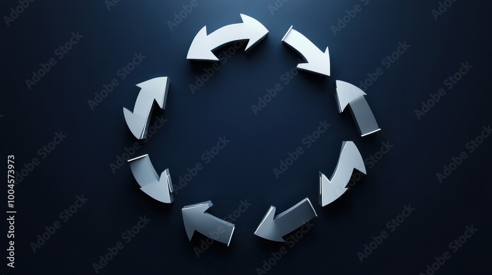 Circular composition of multiple white arrows pointing inward ...