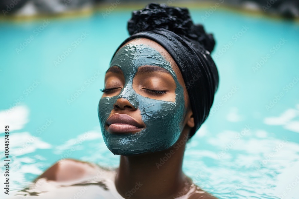 Serene Spa Moment: A Black woman with eyes closed, enjoys a luxurious ...