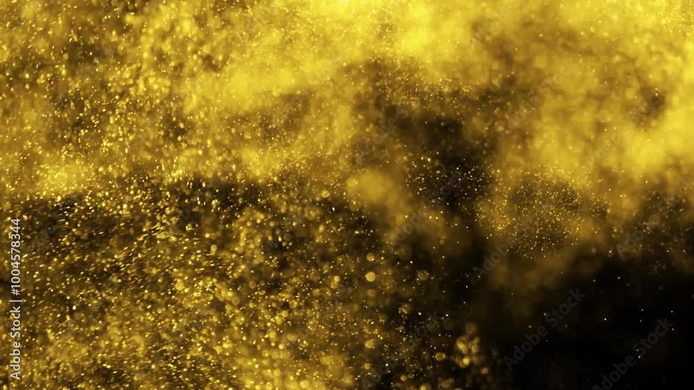 Golden waves motion abstract of particles gold dust with stars on black ...