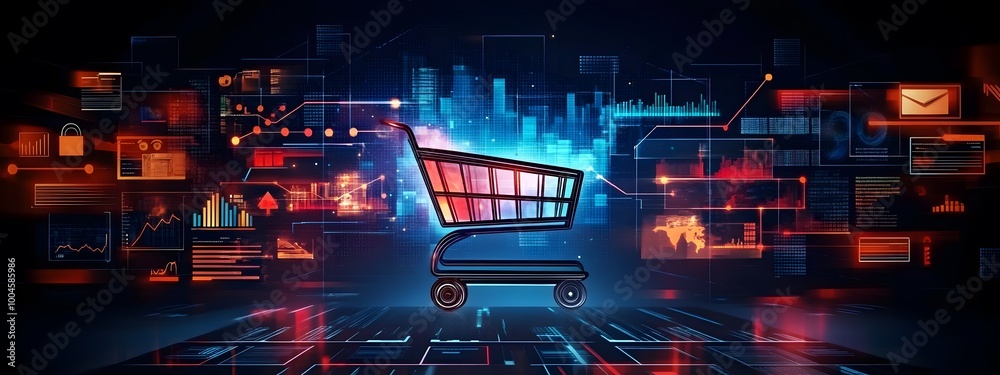 E-commerce Metrics Futuristic Background for Online Retail Analytics. Dynamic data visualization ...