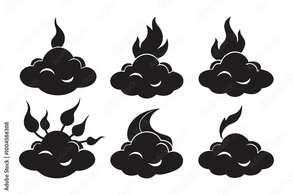 Set of black smoke, Japanese smoke, vector clipart smoke vector on ...