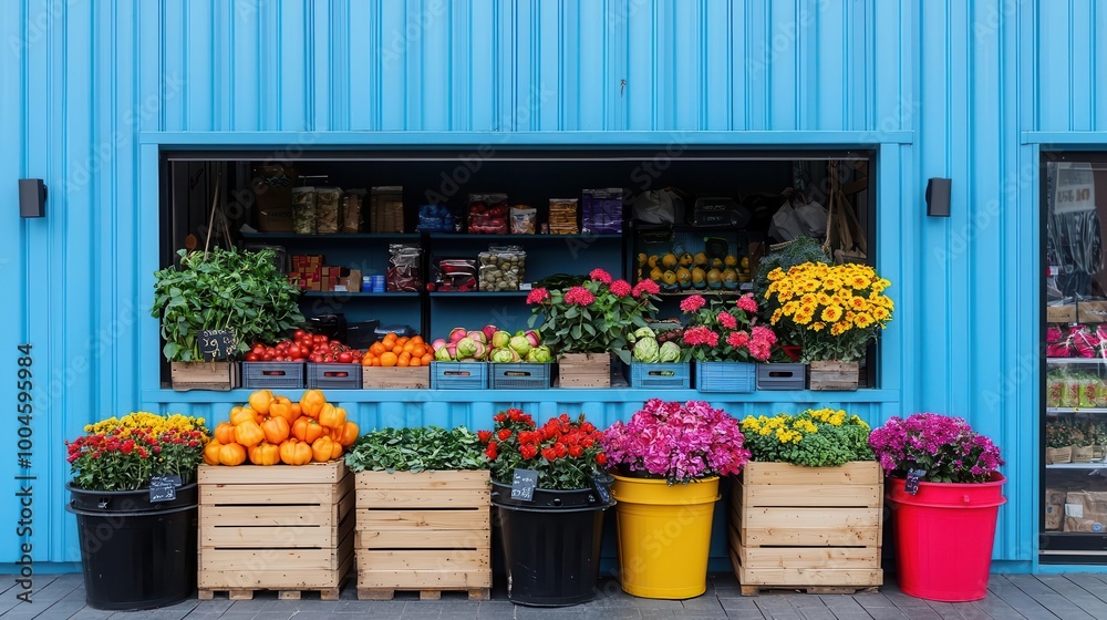 Cozy container shop with reclaimed wood, flower boxes, and colorful ...