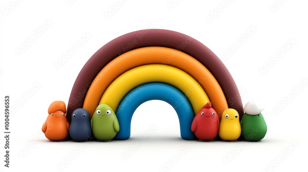Rainbow of Playful Characters: A whimsical and colorful scene featuring ...