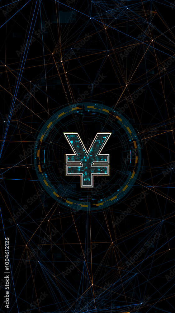 Blue digital money logo with circle futuristic HUD elements and orange ...