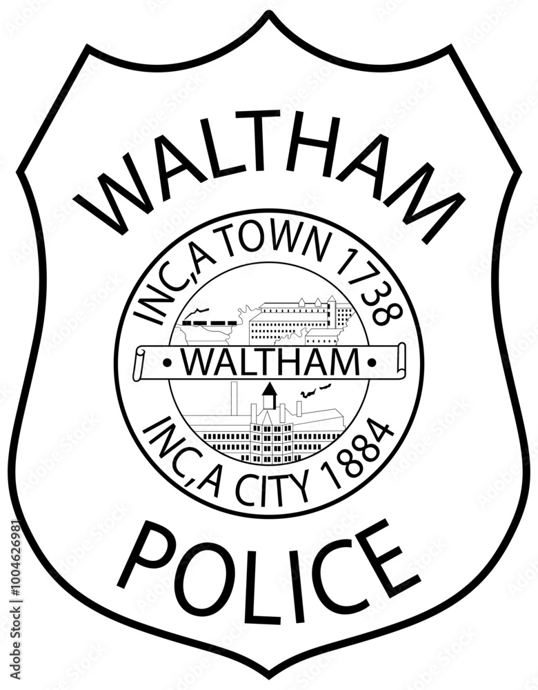 WALTHAM POLICE BADGE LINE ART VECTOR CNC MACHINE FILE Blank, outline ...