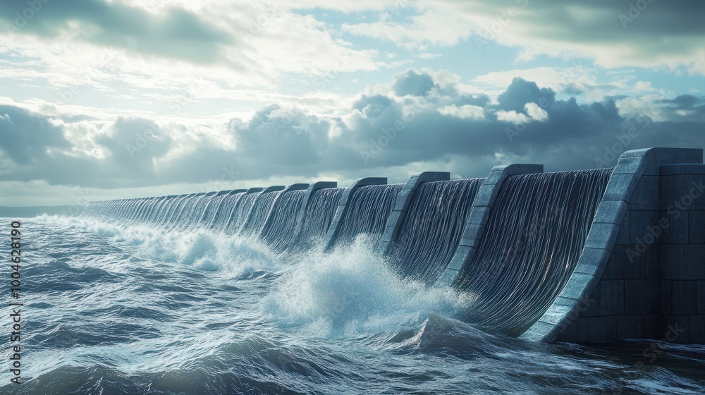 Flood defense system in coastal area, protecting against climate change ...