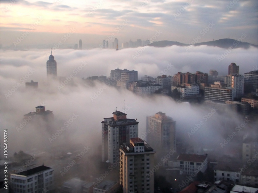 Foggy Cityscapes with Skyscrapers and Urban Mist Cityscapes shrouded in ...