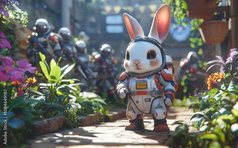 There are rabbits wearing astronaut gear pounding mochi with long ...
