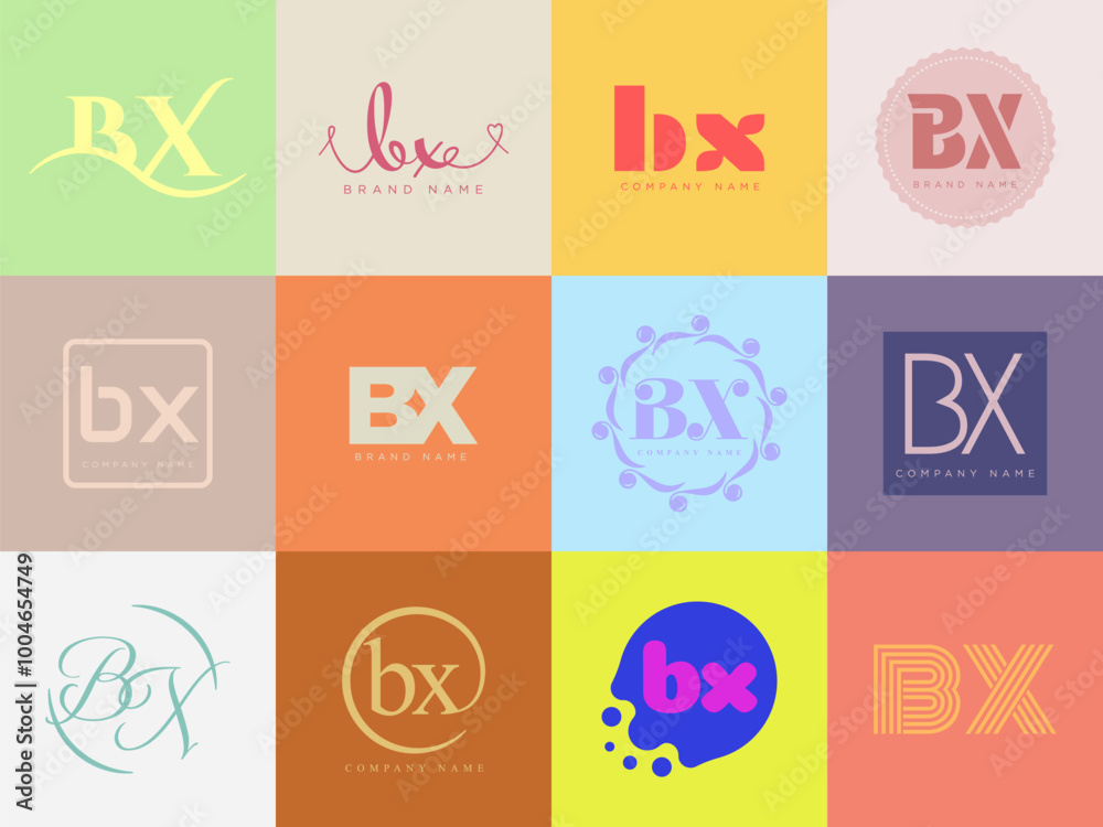 BX logo company template. Letter b and x logotype. Set different ...
