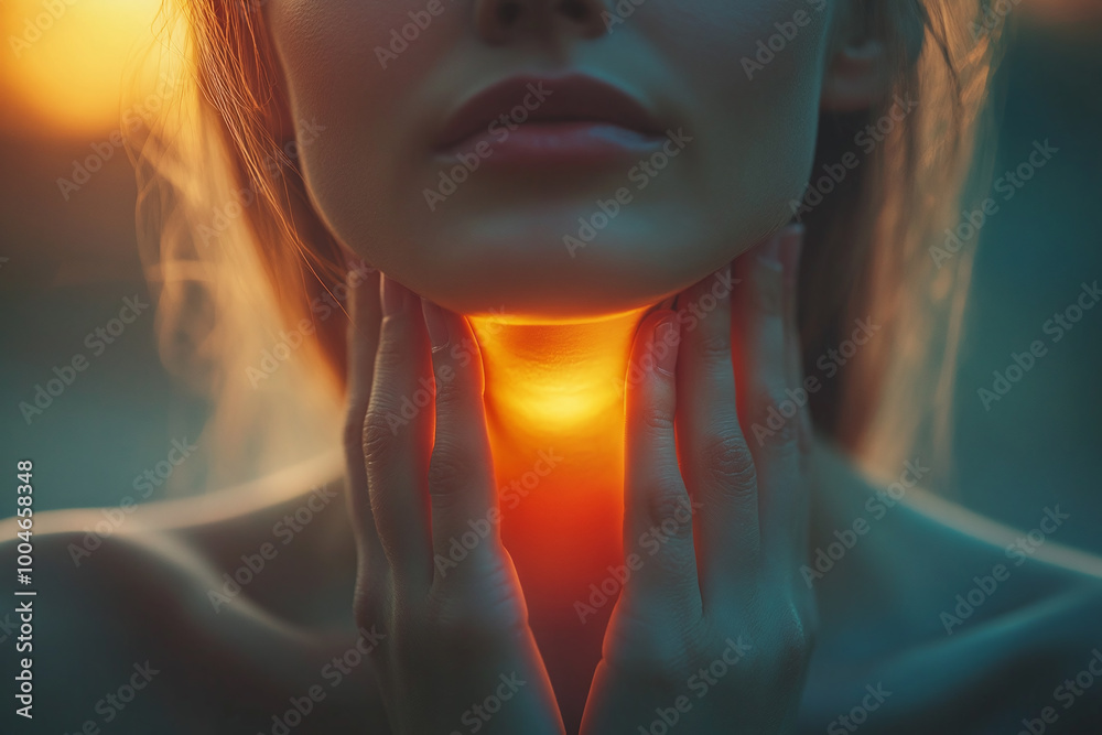 Fotografia do Stock: Thyroid Gland Discomfort Pain, Young Woman ...