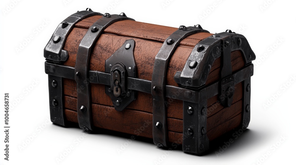 Antique Wooden Treasure Chest: A weathered wooden chest with iron ...