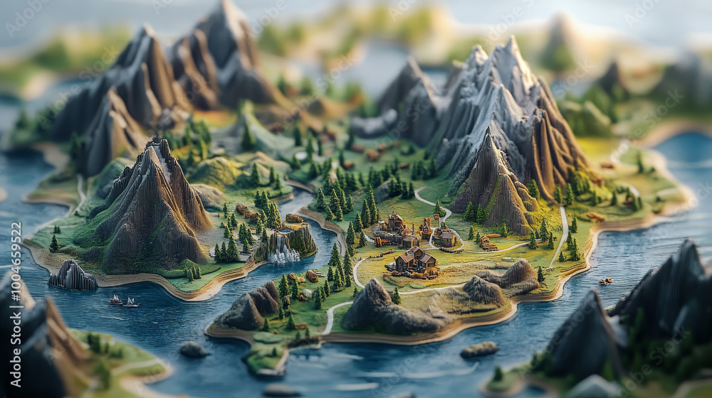 Ilustração do Stock: A 3D illustration of a map featuring various ...