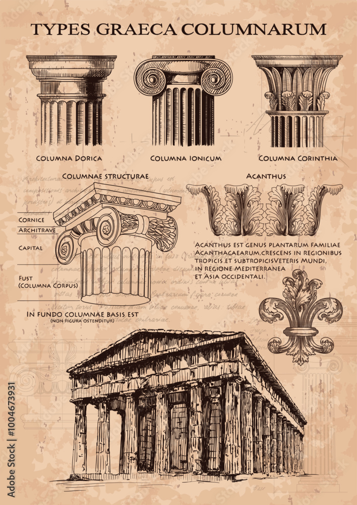 Types of ancient Greek columns, temple and description of acanthus leaf ...
