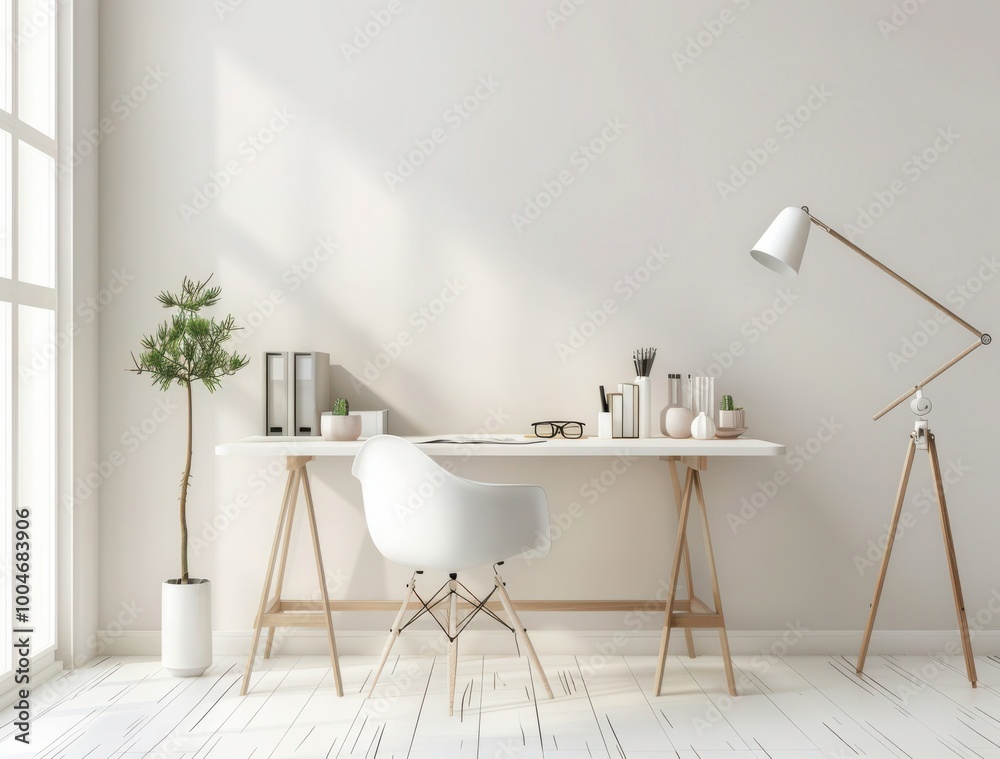 Modern minimalist and stylish workplace interior design with white ...