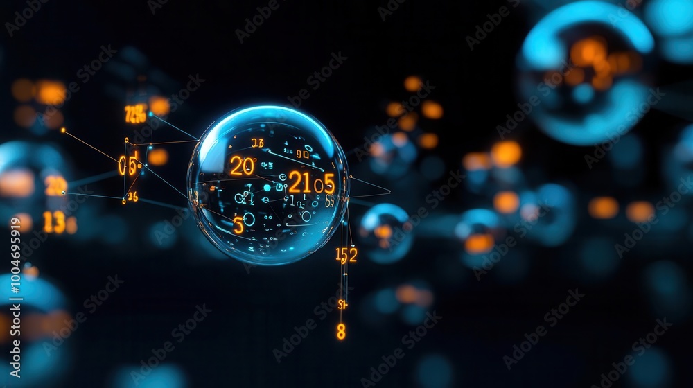 Floating spheres connected by calculus symbols and lines, representing ...