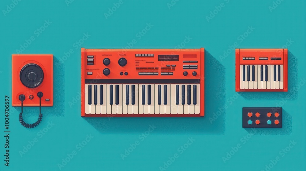 Retro tech digital devices UI with mechanical keyboard keys Nostalgic ...