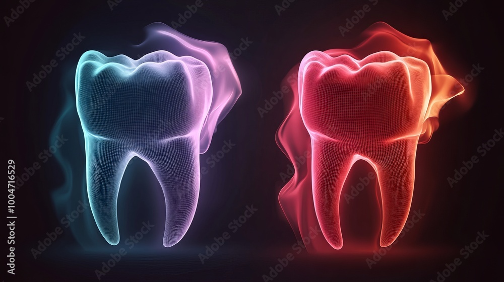 A vector illustration shows a toothache caused by a tilted wisdom tooth ...