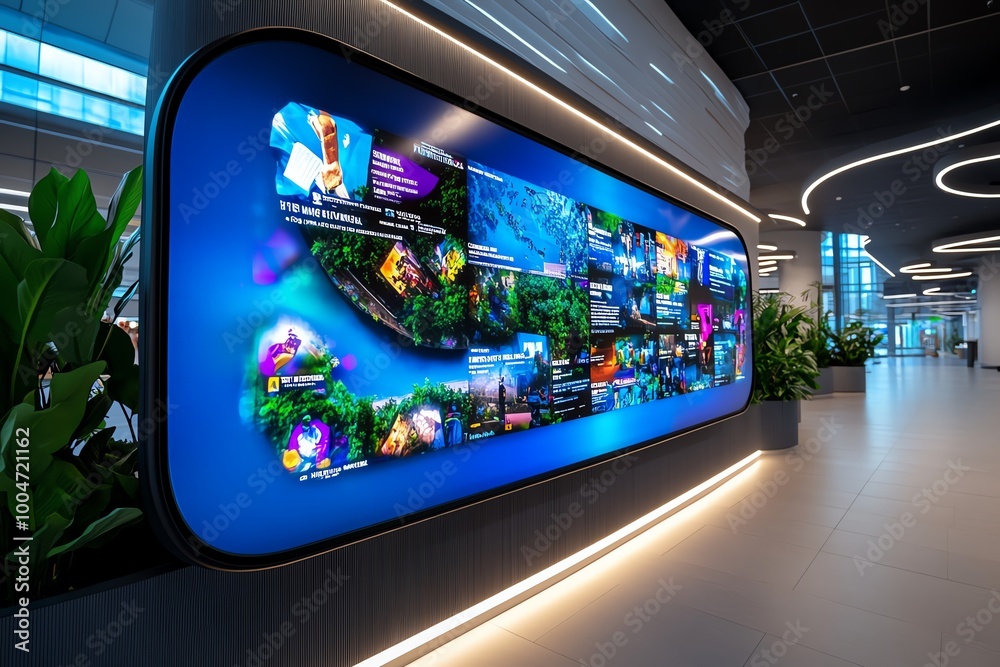 A futuristic digital billboard replaying yesterdayâ€™s news, with ...