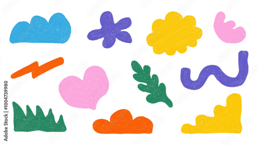 Abstract set of doodle objects and hand-drawn shapes featuring playful ...