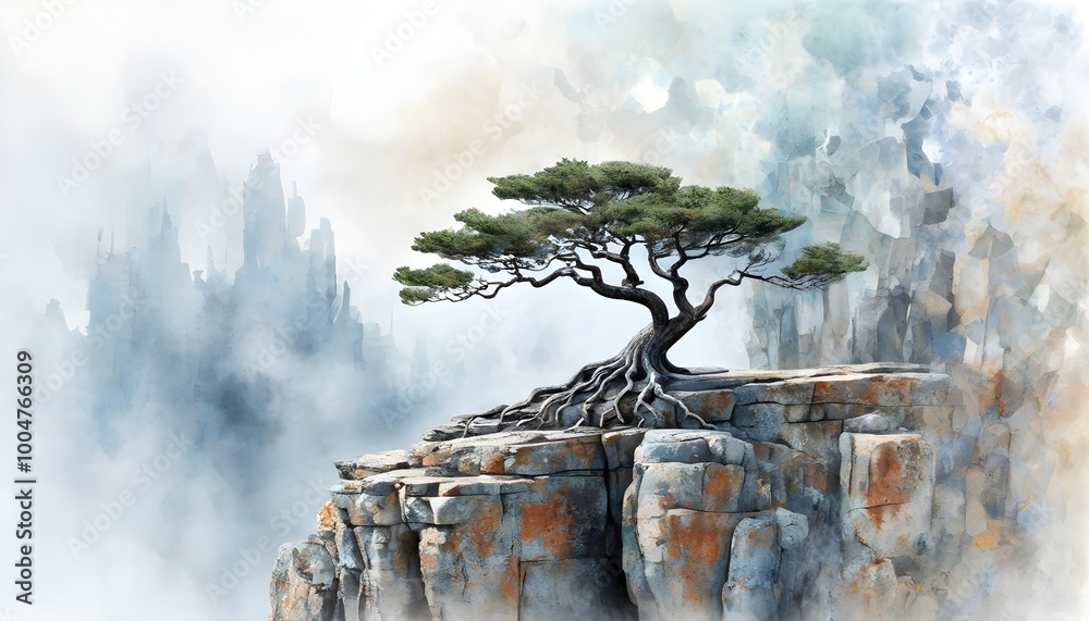 Resilient Lone Tree Thriving on Rocky Cliffside, Roots Firmly Anchored ...