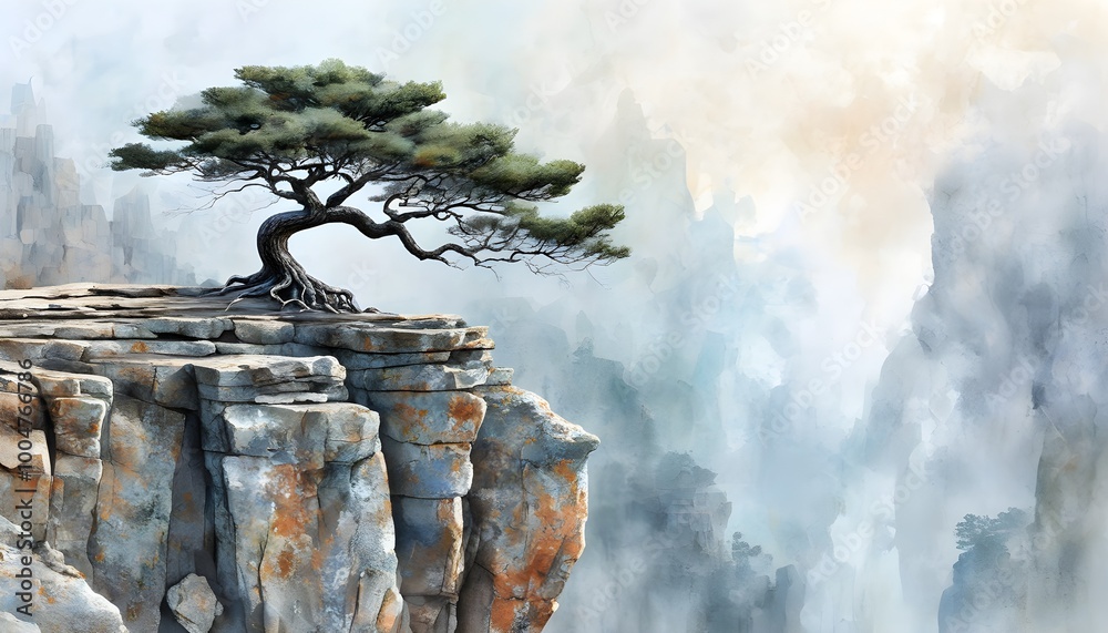 Resilient Lone Tree Thriving on Rocky Cliffside, Roots Firmly Anchored ...