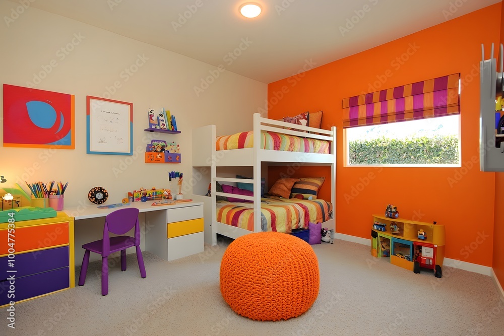 Bright and playful children's room with colorful decor, a bunk bed ...