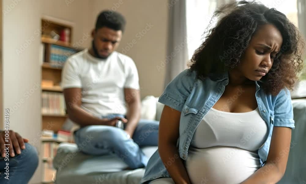 A poignant moment showing a pregnant woman in distress and a man ...