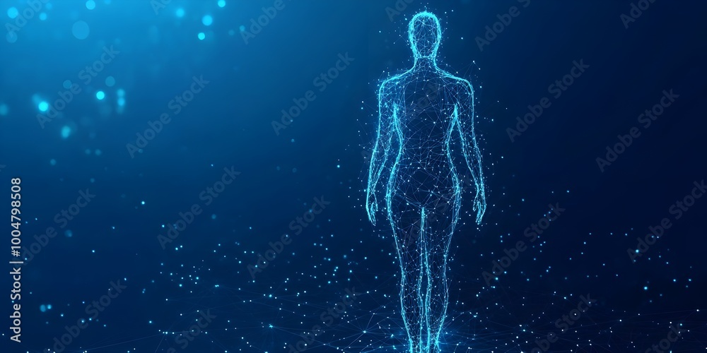 Abstract digital human body. Polygonal wireframe silhouette. Low poly ...