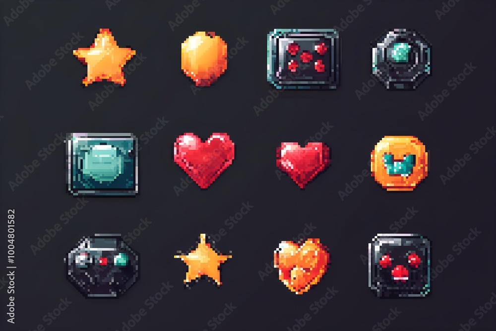 Pixel game icon. Retro video games element, arcade UI button, digital console 8-bit interface ...