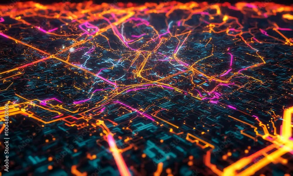 Heatmap of a city's transportation system, with warm colors ...