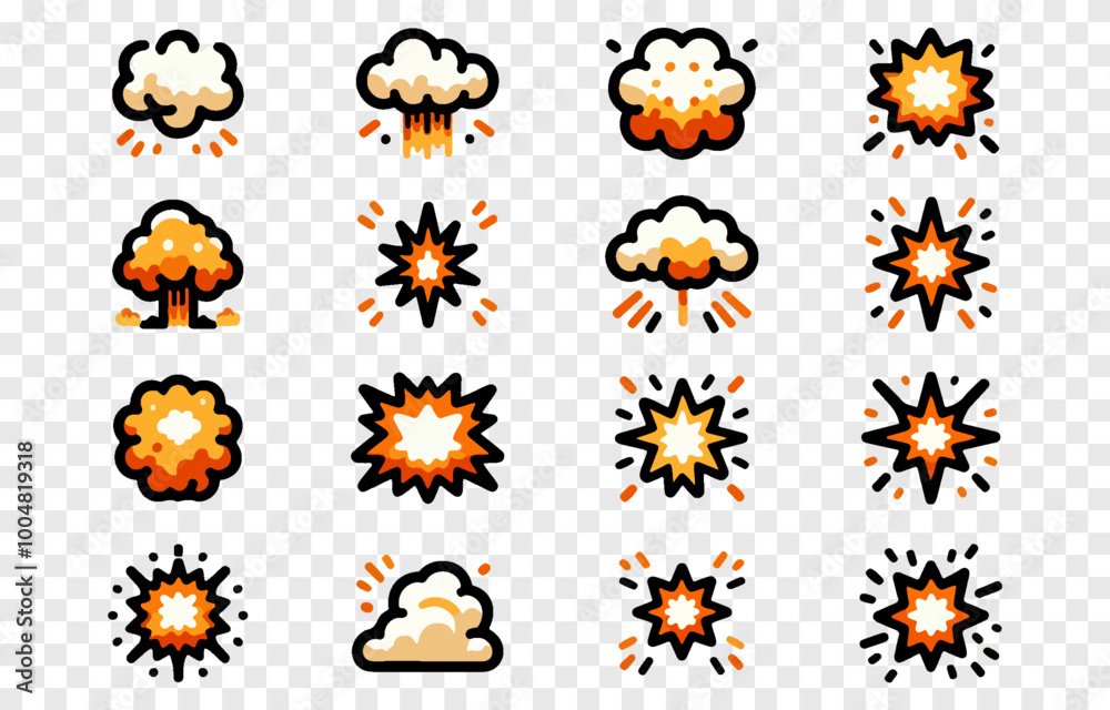 Set of vector explosions png. Explosion of different shapes on an ...