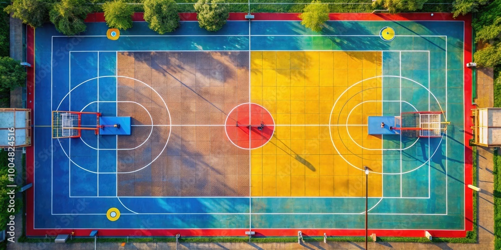 Aerial Perspective of a Vibrant Basketball Court with Lines and ...