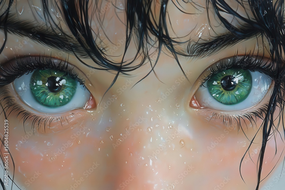 expressive green eyes of anime manga girls showcasing a range of ...