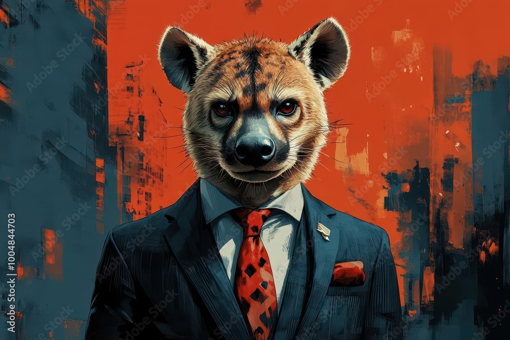 businesssavvy hyena dressed in a sharp suit and tie standing ...