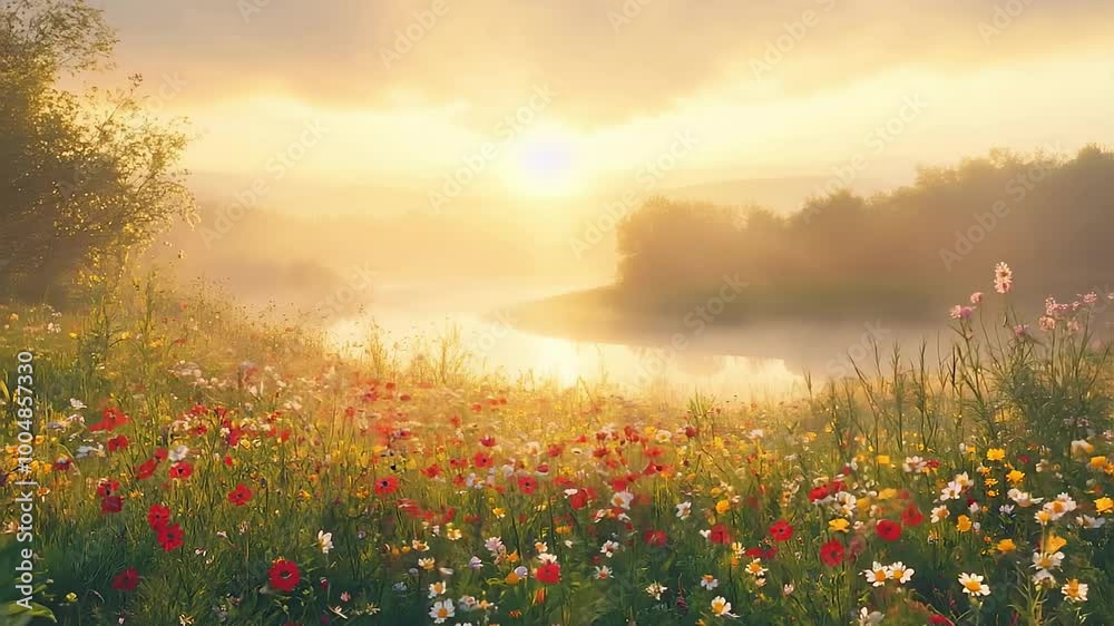Seamless Looping Flower Field at Sunrise Background Video for Adobe ...