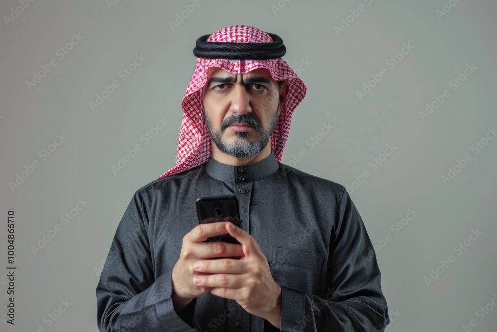 Doha Qatar January 14 2023 Qatari Man Holding smart phone posing in ...
