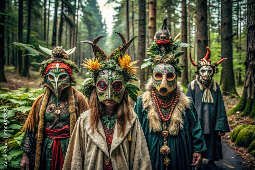 Mysterious Birdman Cult Rituals in Enigmatic Forest Setting with ...
