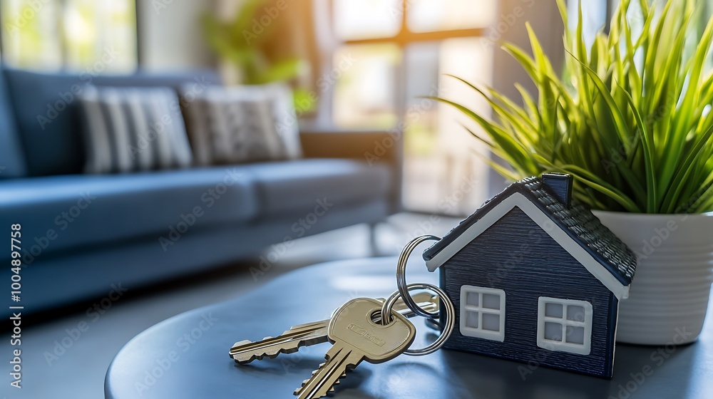 House keys on a table in a modern home interior, symbolizing real ...