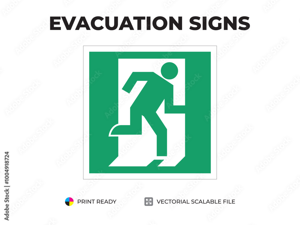 Emergency exit sign. Exit here sign, right direction. Universal symbol ...