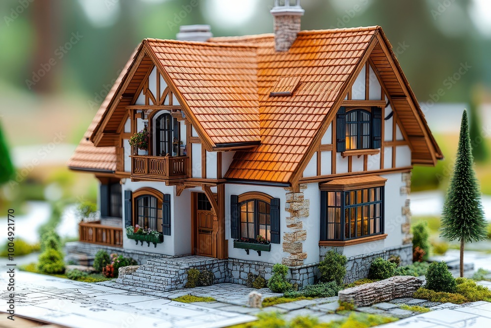 charming miniature house design rendered in 3d displayed on a detailed ...