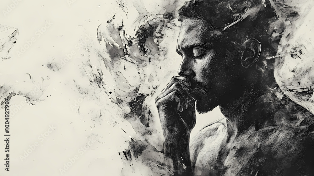 Contemplative man in a detailed charcoal drawing generative ai image ...