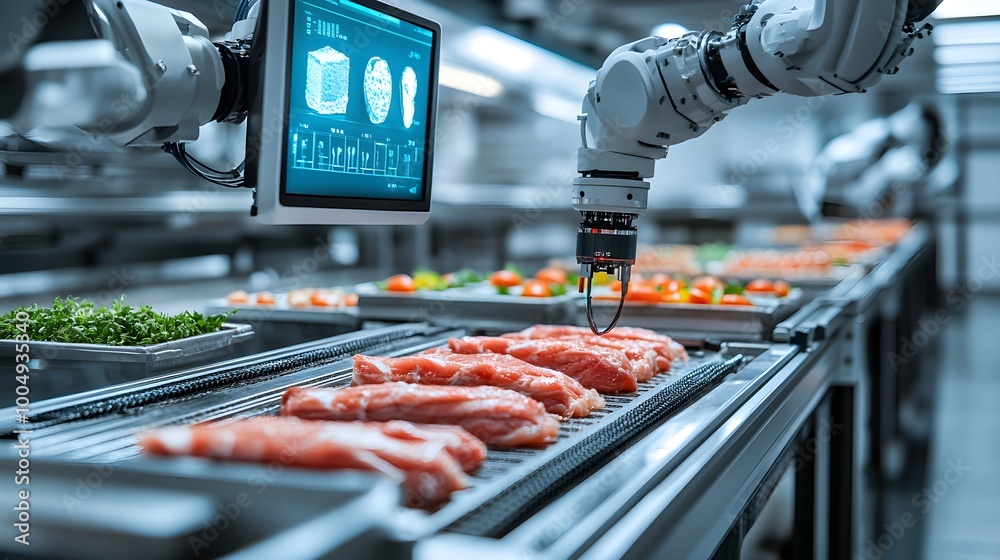 Cutting-edge food production facility with precise robotic arms ...