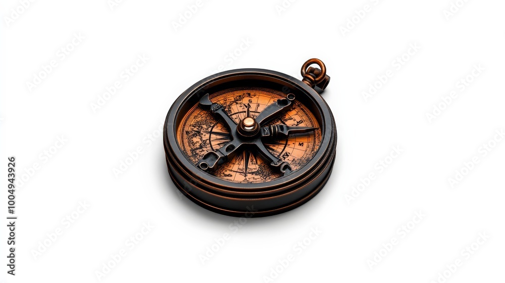 Antique Compass: A vintage, antique compass with a worn, rustic finish ...