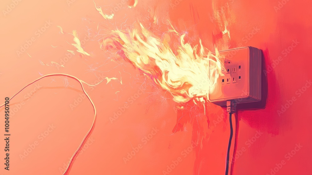 Danger Looms: Vector Illustration of Electrical Fire Hazard with ...