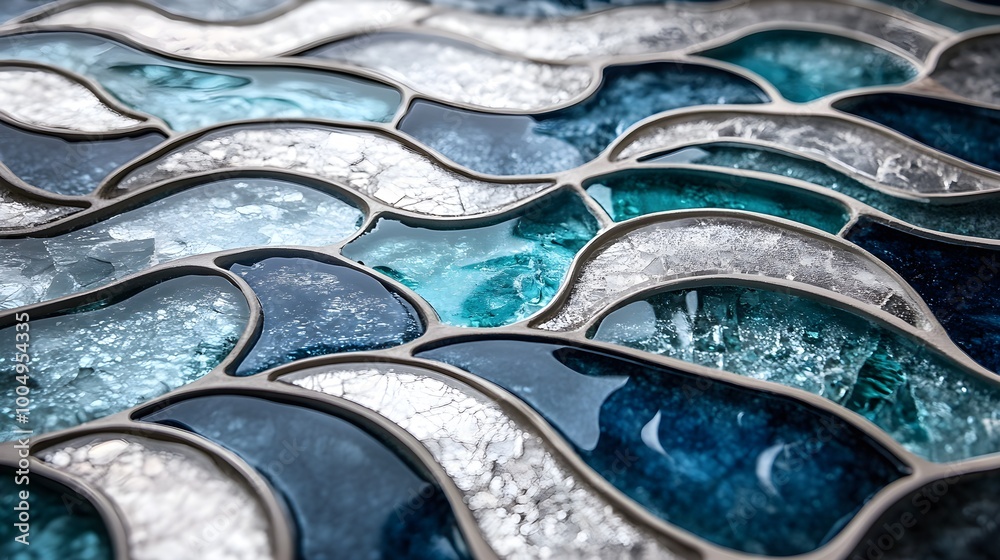 Elegant sea glass mosaic, textured and polished tiles in sapphire, teal ...