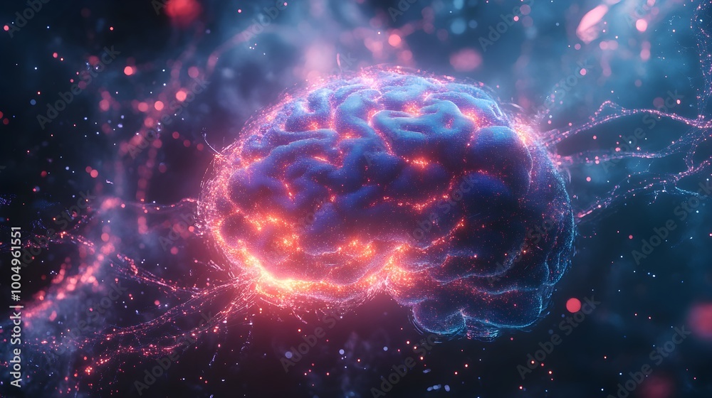 Futuristic concept of AI-powered brain, augmented reality layers ...